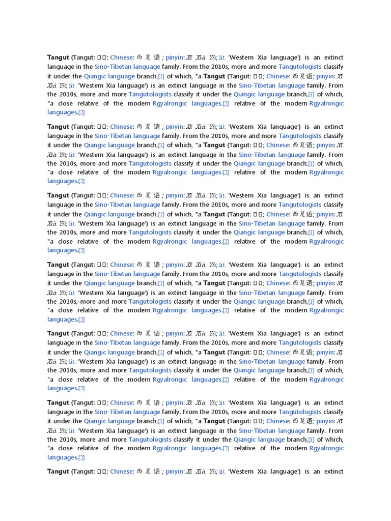 Tangut (Tangut | PDF | Languages Of China | Language Families