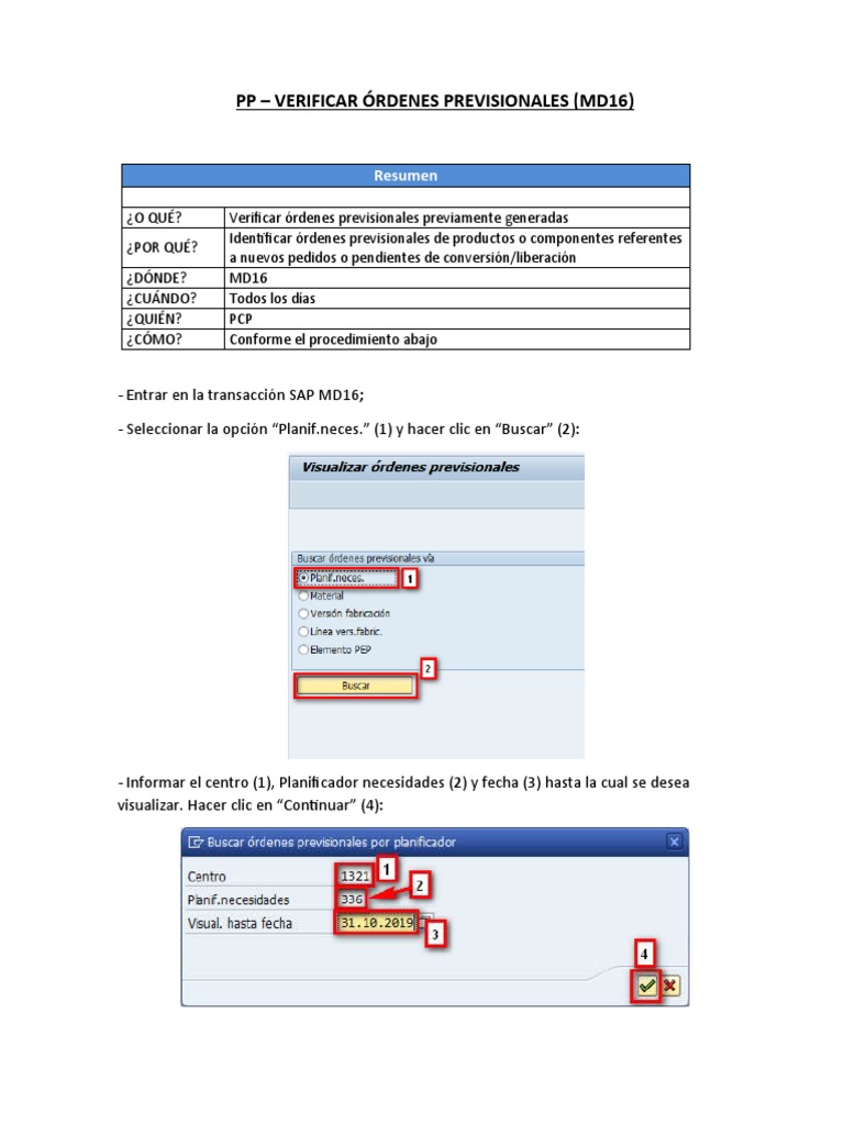 Verificación de Órdenes MD16 en SAP | PDF
