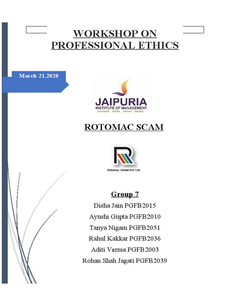 Jaipuria, Noida PE Rotomac Scam Group 6 2020 22 | PDF | Financial ...