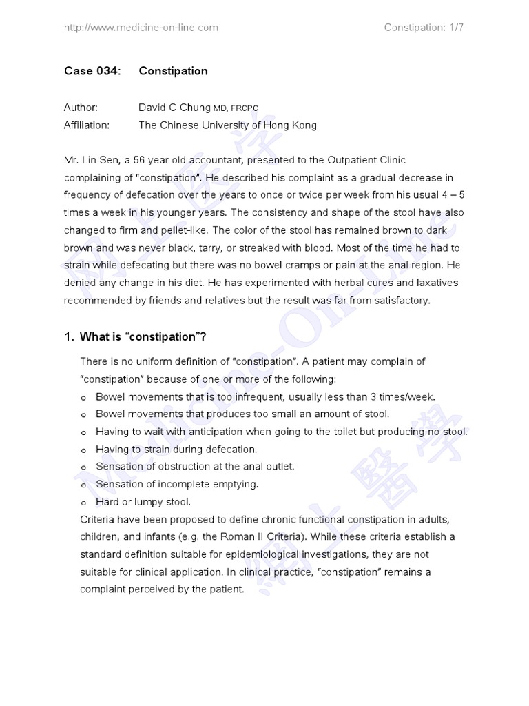 Case 034: Constipation | PDF | Constipation | Dietary Fiber