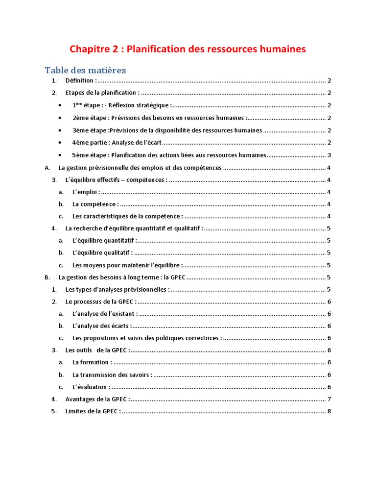 Planification des Ressources Humaines | PDF | Compétence (Ressources ...