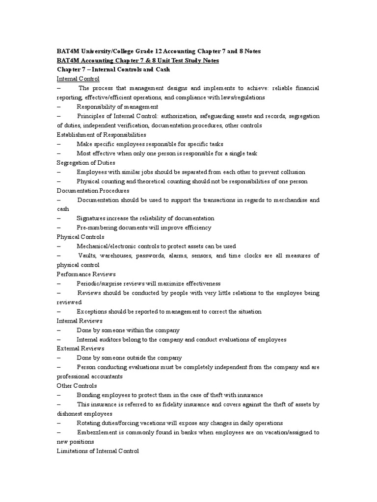 BAT4M UniversityCollege Grade 12 Accounting Chapter 7 and 8 Notes | PDF ...