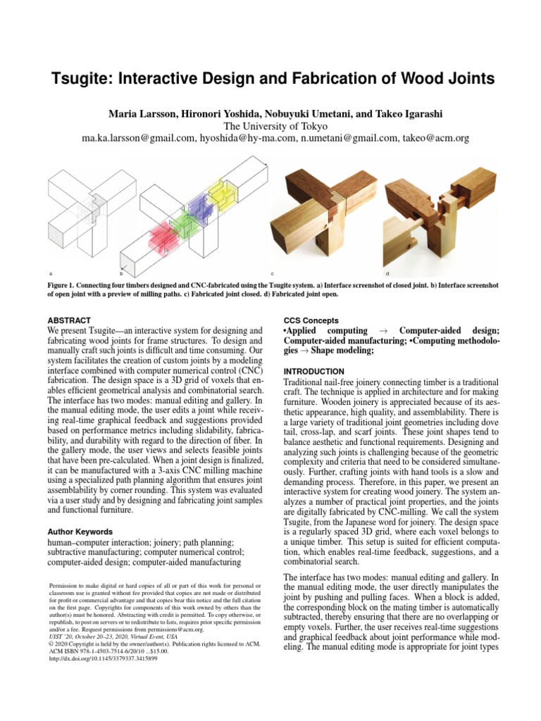 Tsugite: Interactive Design and Fabrication of Wood Joints | PDF ...