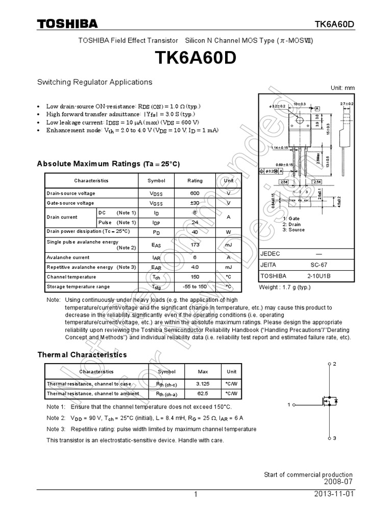 K6A60D | PDF | Field Effect Transistor | Reliability Engineering