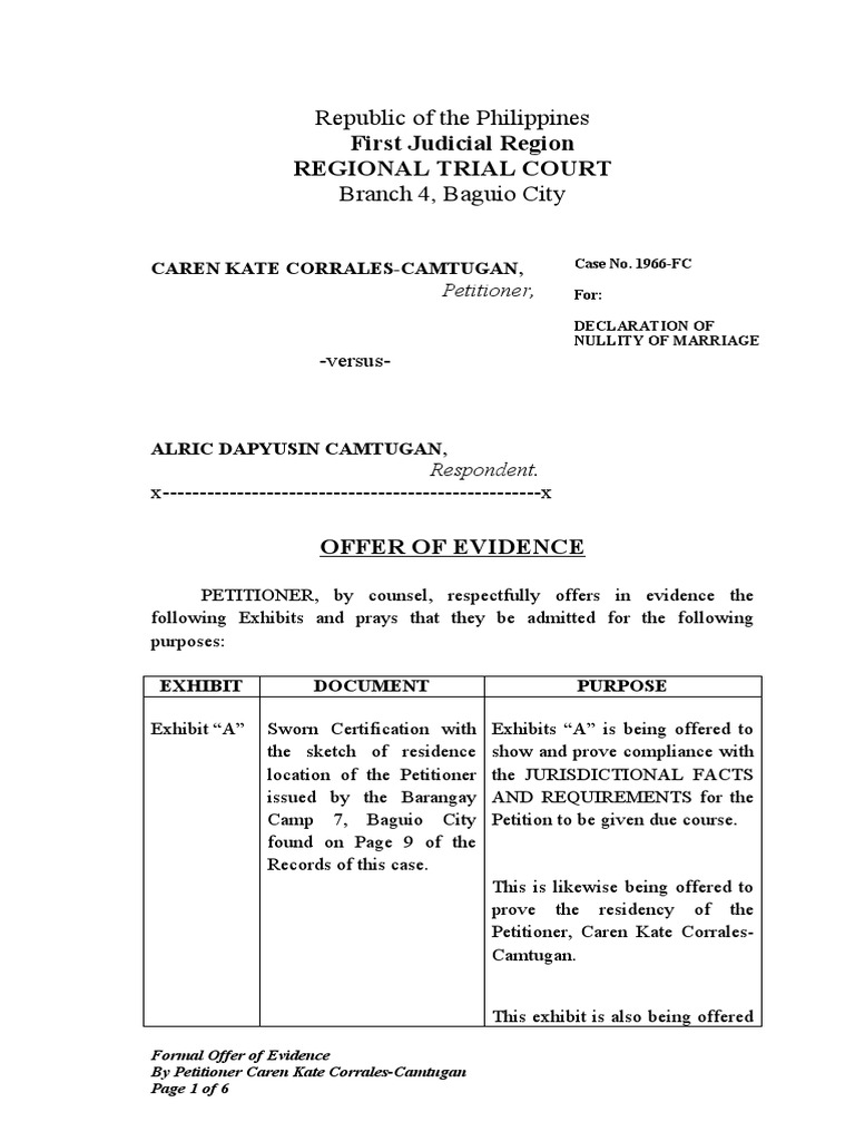 Camtugan - Formal Offer of Evidence | PDF | Legal Procedure | Justice