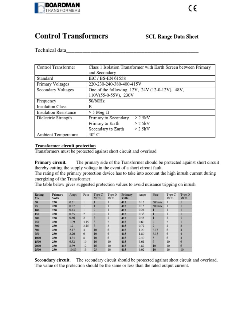 Control Transformers: Technical Data | PDF | Transformer | Fuse ...