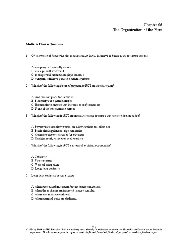 The Organization of The Firm: Multiple Choice Questions | PDF | Piece ...