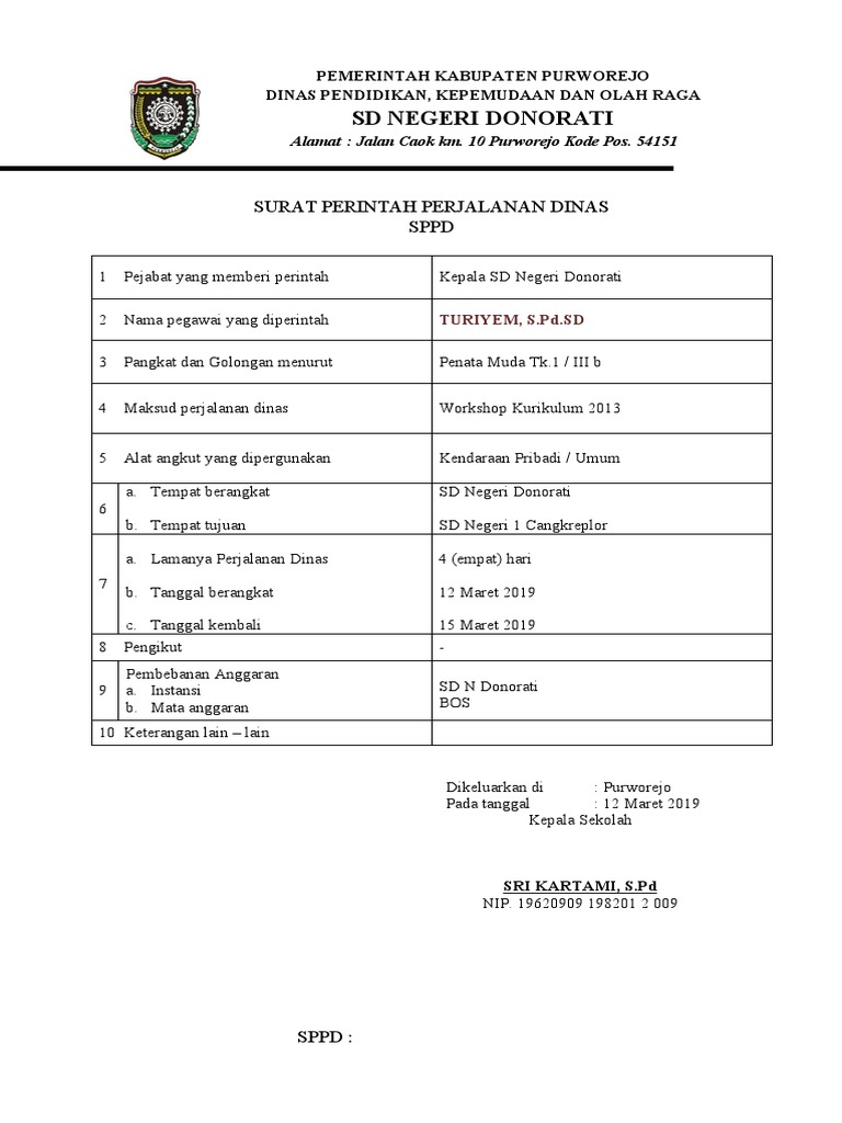 Contoh SPPD WORKSHOP K13 | PDF