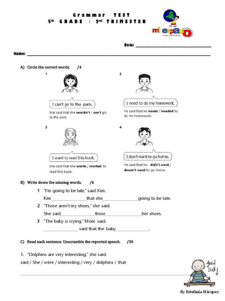 5th GRADE GRAMMAR TEST (2nd TRIMESTER) | PDF | Foods