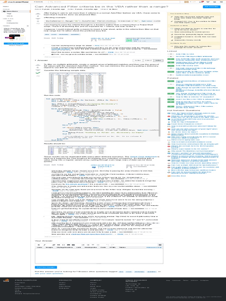 Excel Can Advanced Filter Criteria Be In The Vba Rather Than A Range Stack Overflow