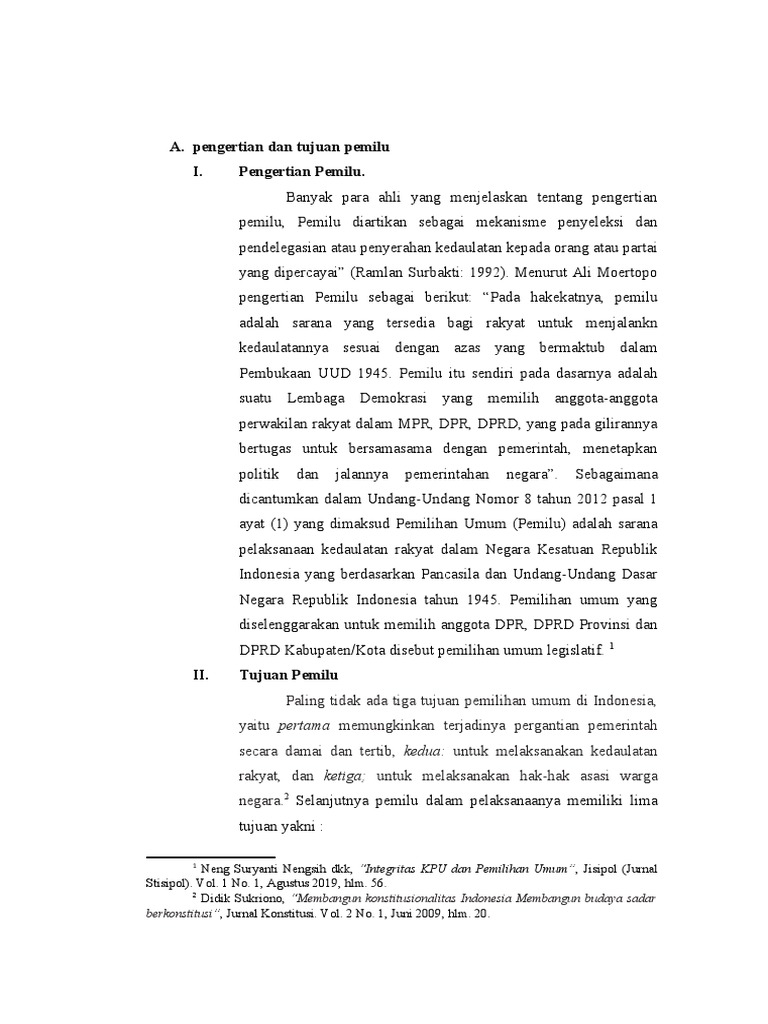 Pengertian Dan Tujuan Pemilu Dan Sistem Pemilu | PDF | Politik