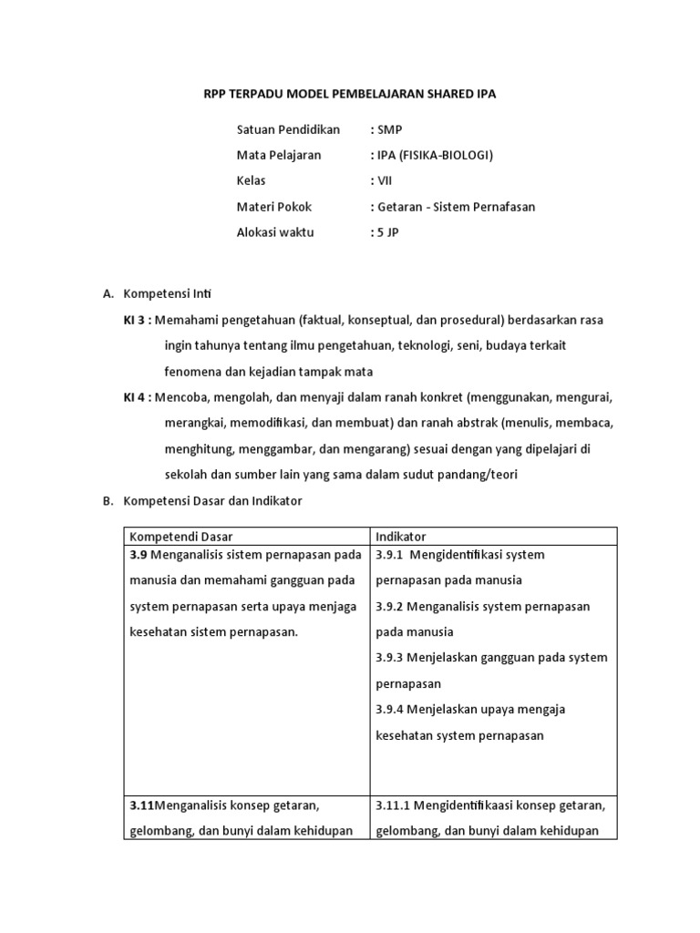 RPP Pembelajaran Terpadu Model Shared IPA | PDF