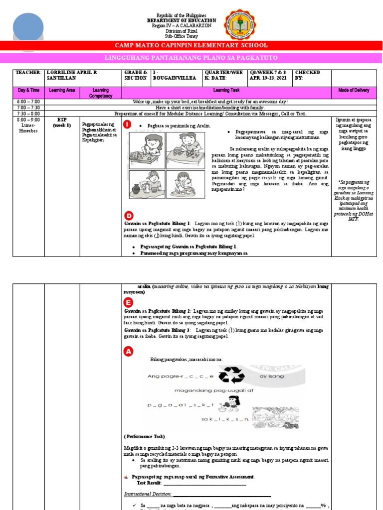 Q3 - W7 8 - Weekly Home Learning Plan G1 | PDF