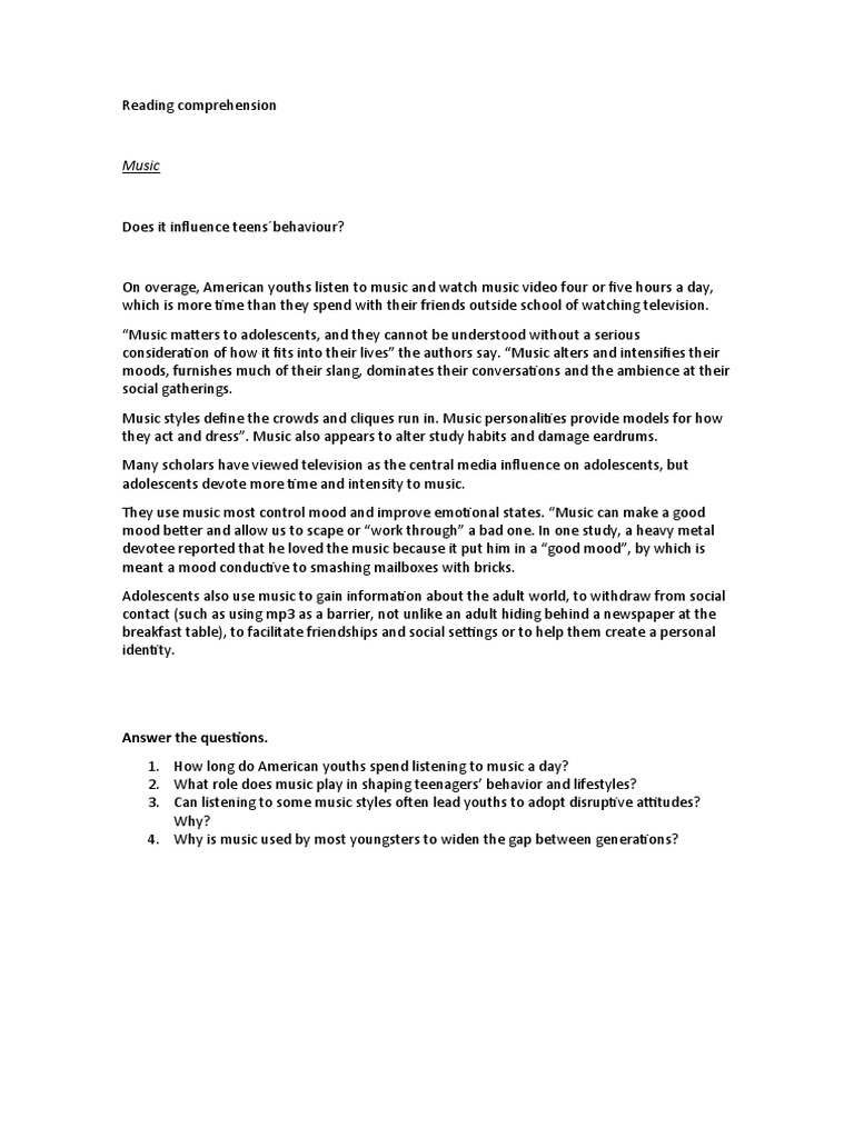 Music - Reading Comprehension | PDF