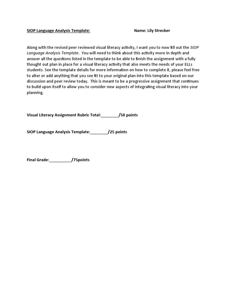 Siop Analysis Lily Strecker | PDF