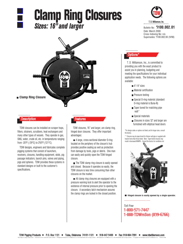 Clamp Ring Closures: Sizes: 16" and Larger | PDF | Pipe (Fluid ...