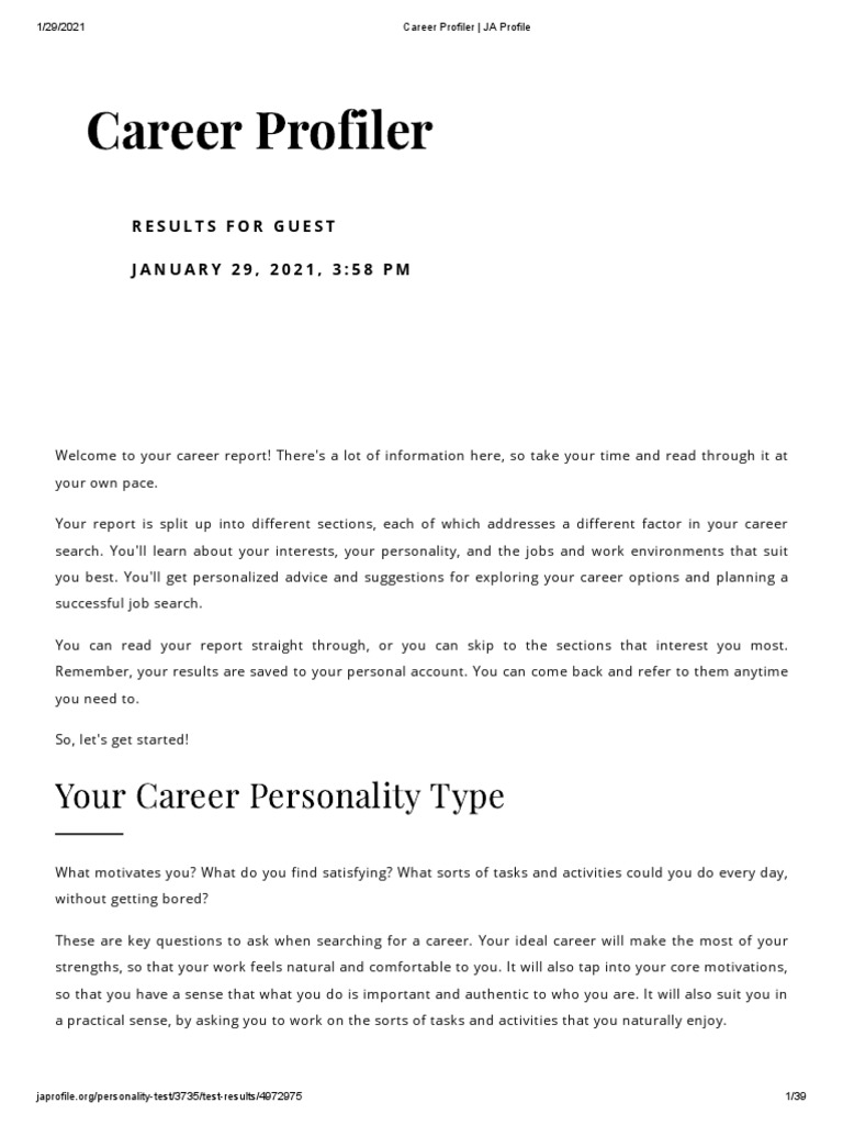 Career Profiler Ja Profile 1 | PDF | Architect | Mining