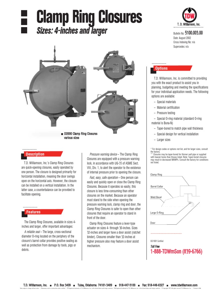 Clamp Ring Closures: Sizes: 4-Inches and Larger | PDF | Pipe (Fluid ...
