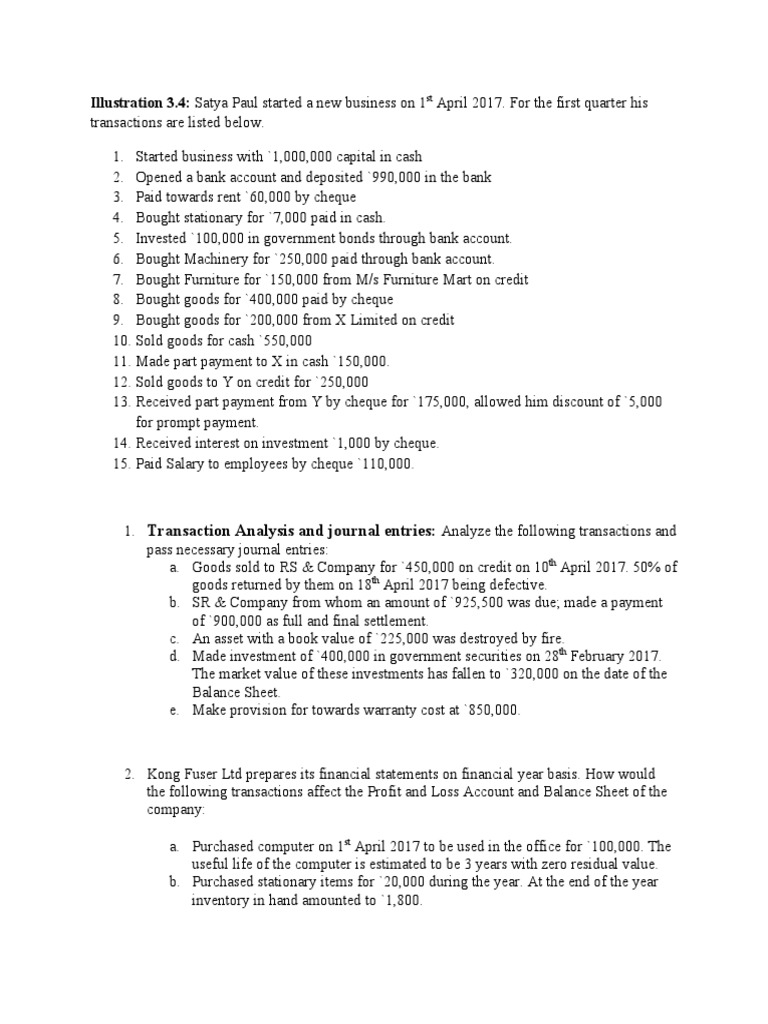 Questions For Practice - Transaction Analysis | PDF | Balance Sheet | Banks