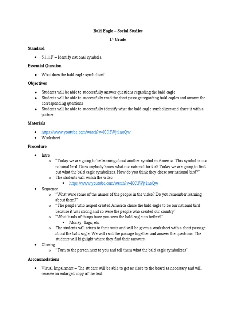 Bald Eagle Lesson | PDF | Social Science | Language Arts & Discipline
