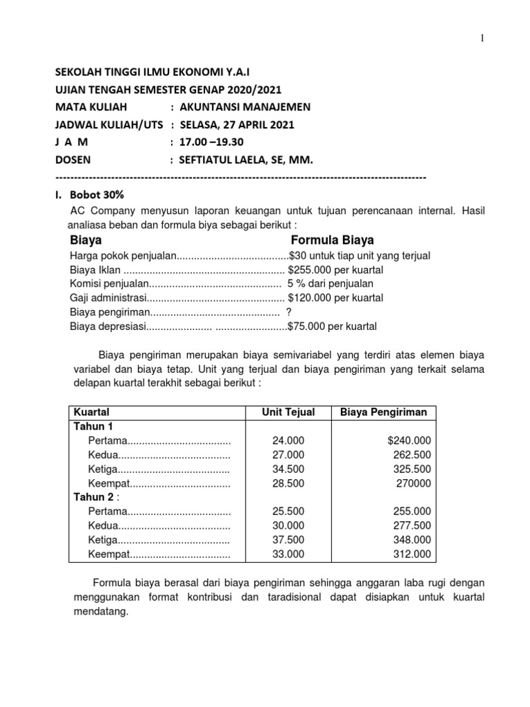 Soal Uts Akmen 022021 | PDF