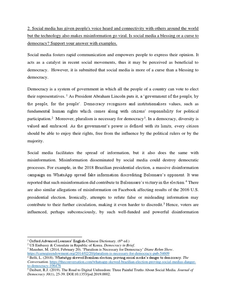 Social Media: Blessing or Curse for Democracy? | PDF | Social Media ...