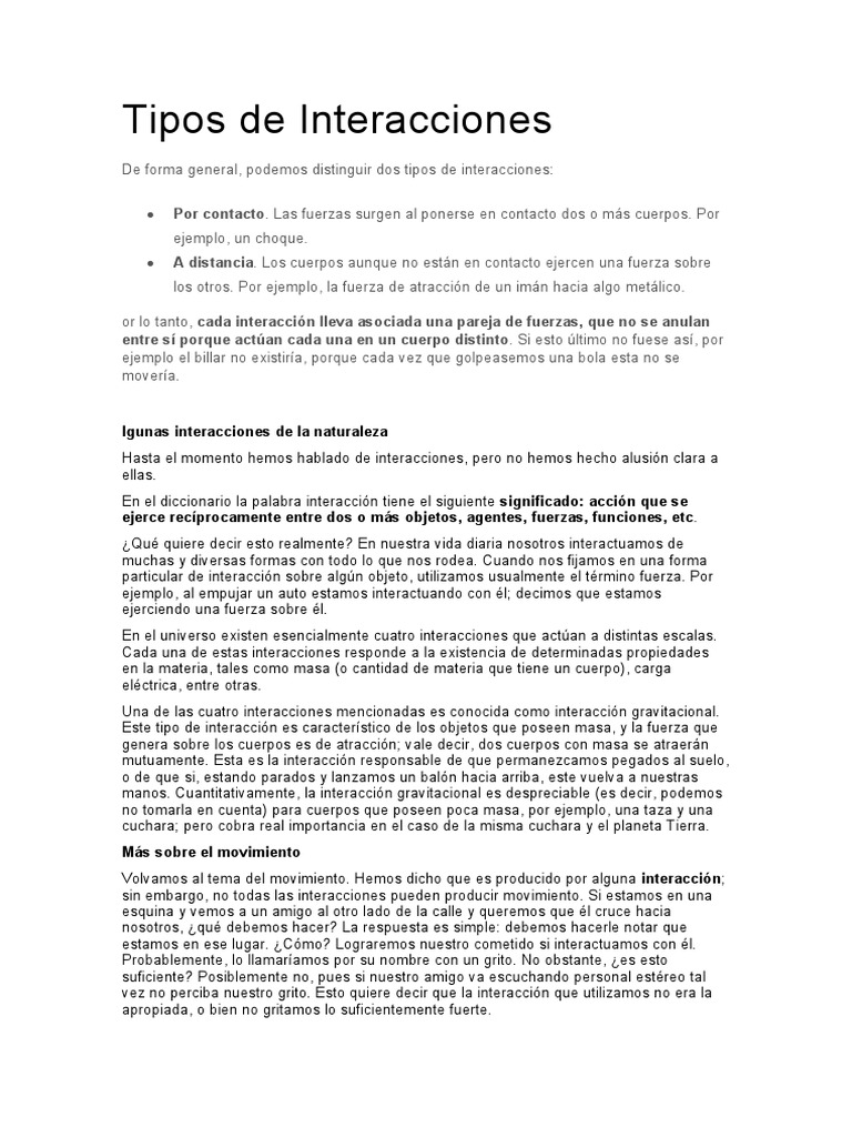Tipos de Interacciones | PDF | Fuerza | Gravedad