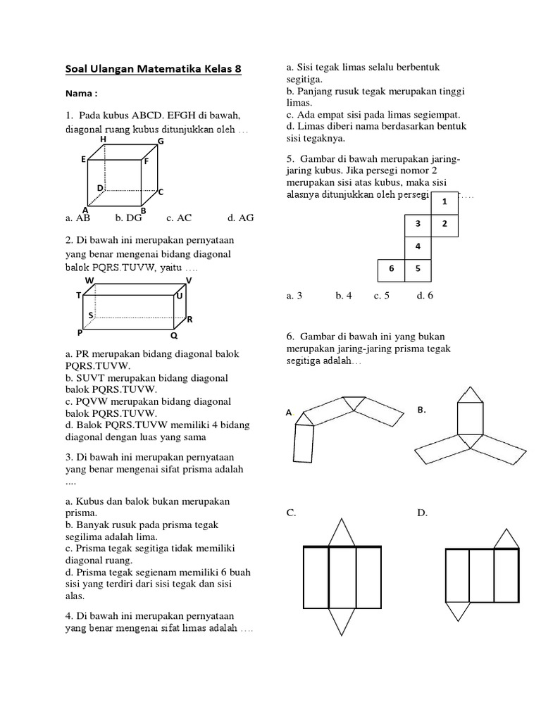 Soal Ulangan Matematika Kelas 8 BRSD .. | PDF