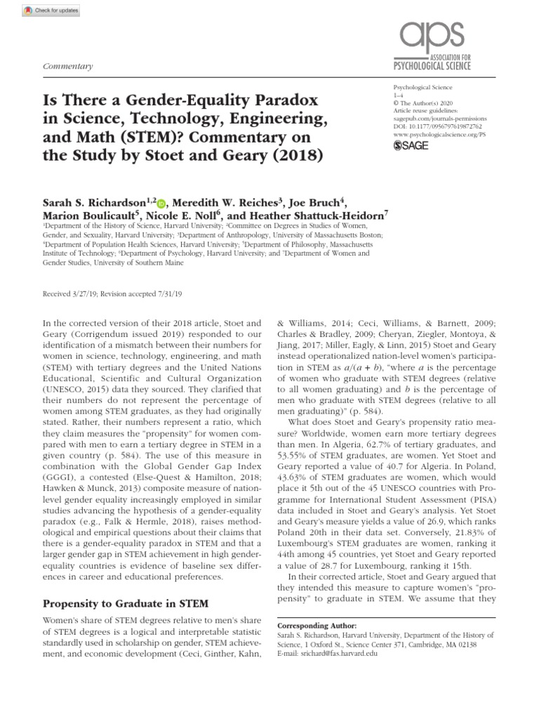 Richardson Et Al Gender Equality Paradox | PDF | Science