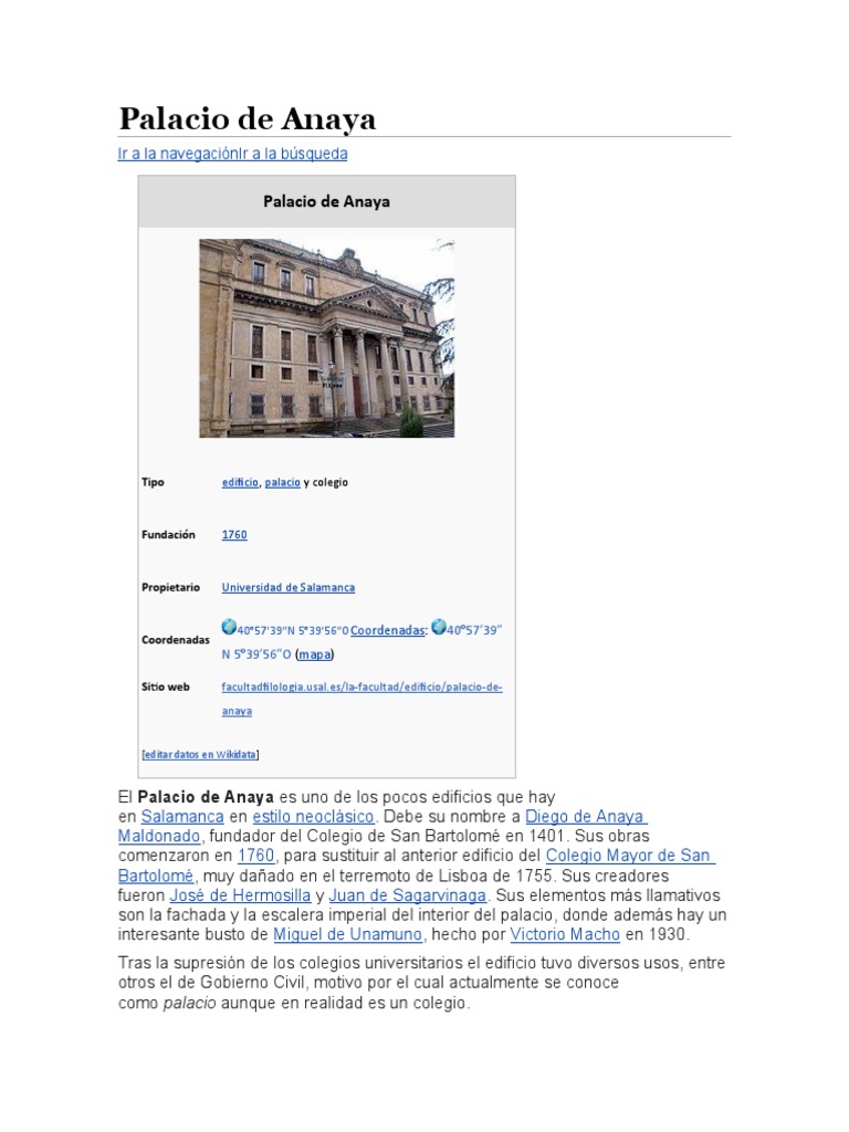 Palacio de Anaya: Historia y Arquitectura | PDF