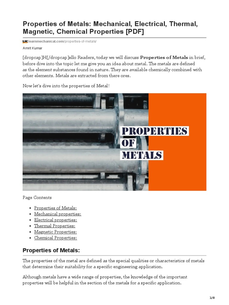 Properties of Metals Mechanical Electrical Thermal Magnetic Chemical ...