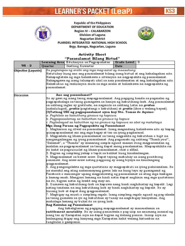 3Q-ESP8-Activity Sheets | PDF