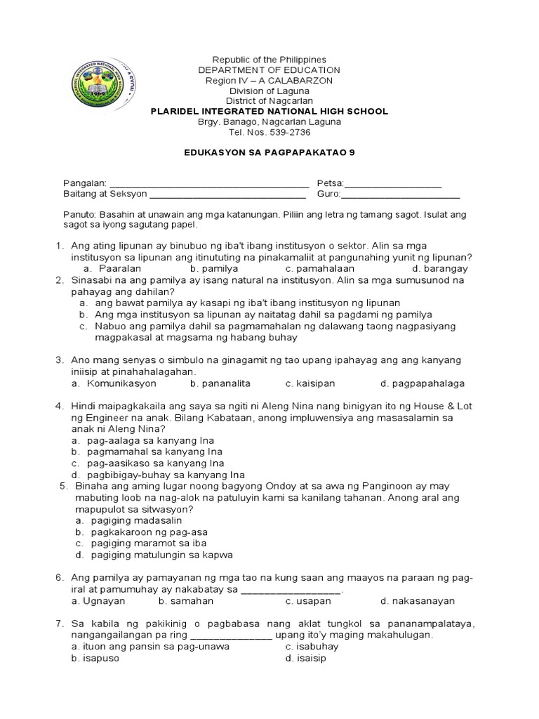 Esp8 Summative Q1 | PDF