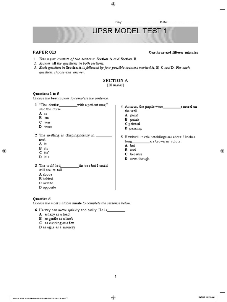 Upsr Model Test 1: PAPER 013 | PDF