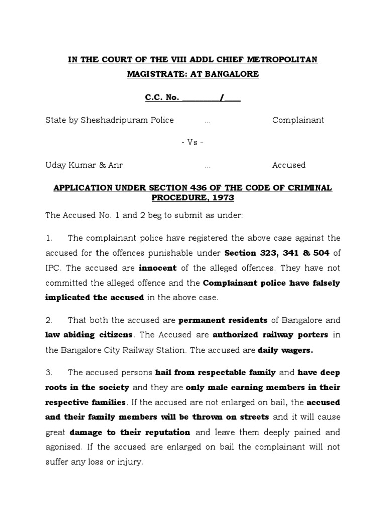 Bail Application | PDF | Bail | Crime & Violence