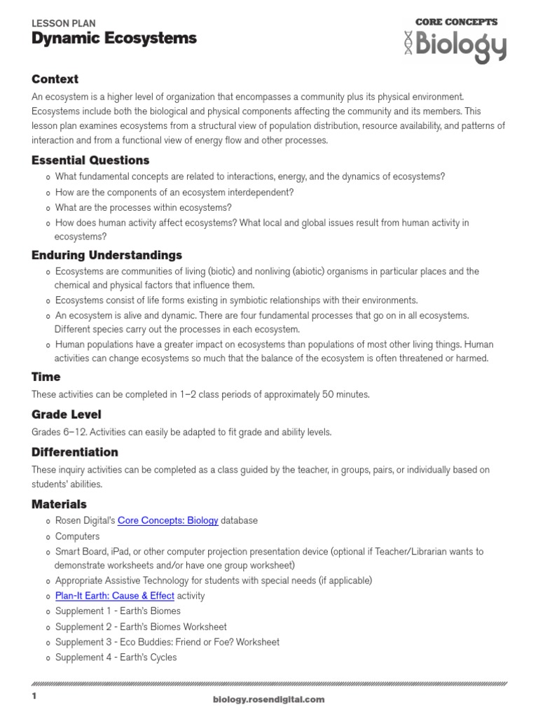 CCBIO Dynamic Ecosystems Lesson Plan | PDF | Ecosystem | Ecology