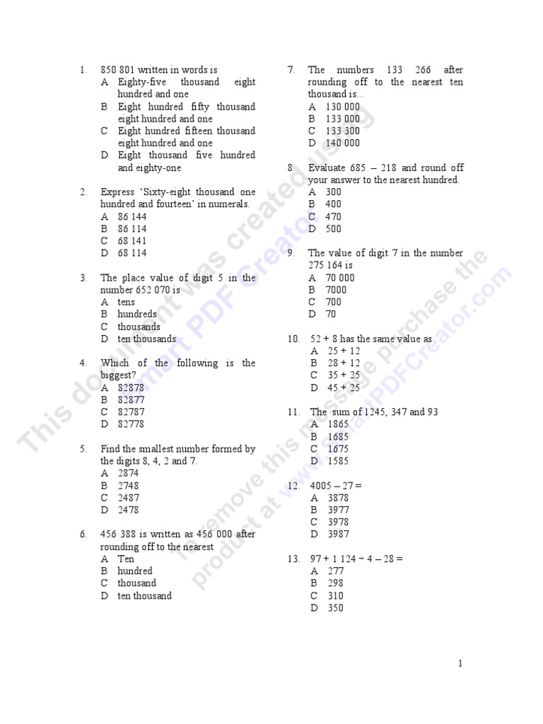 Soalan Matematik Ting 1 | PDF | Prime Number | Mathematics
