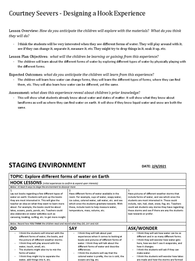Staging The Environment Hook Lesson Form | PDF | Ice | Water