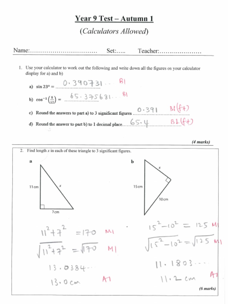 Y9 Test Mark Scheme | PDF | Significant Figures | Classical Geometry