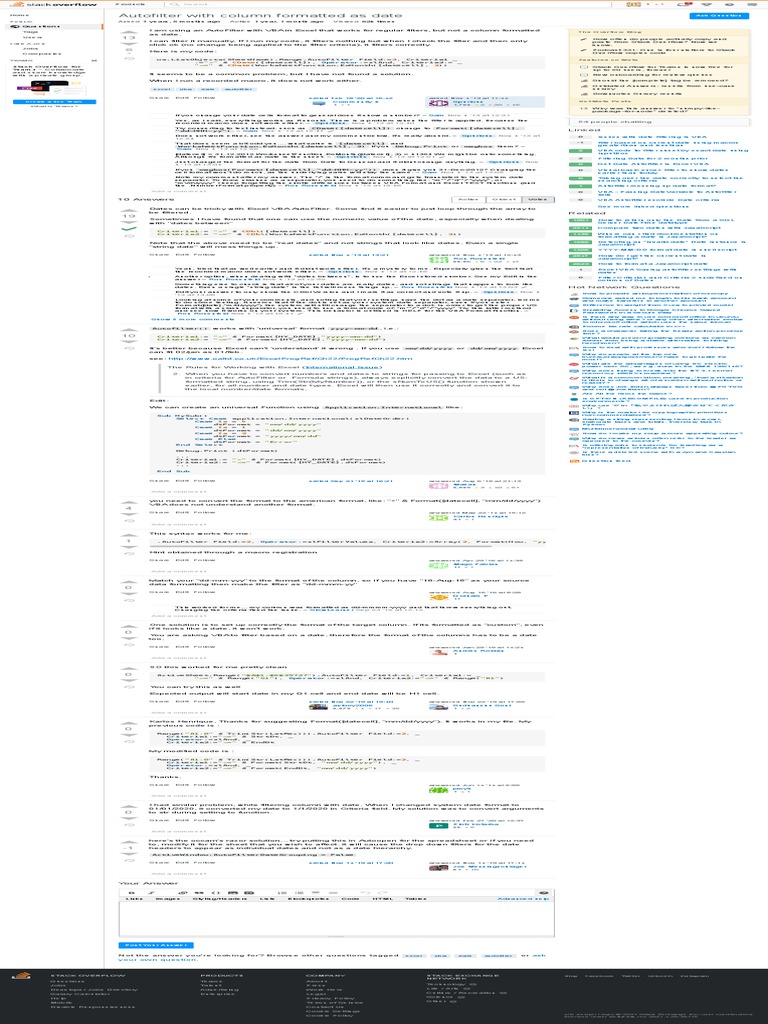 Excel Autofilter With Column Formatted As Date Stack Overflow Pdf Microsoft Excel