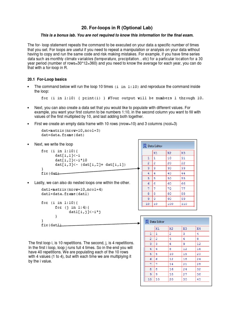 For-Loops in R (Optional Lab) : This Is A Bonus Lab. You Are Not Required To Know This ...