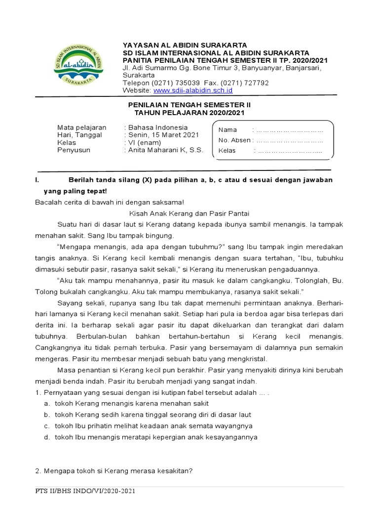 Soal PTS SD BI SMTR 2 Fix | PDF