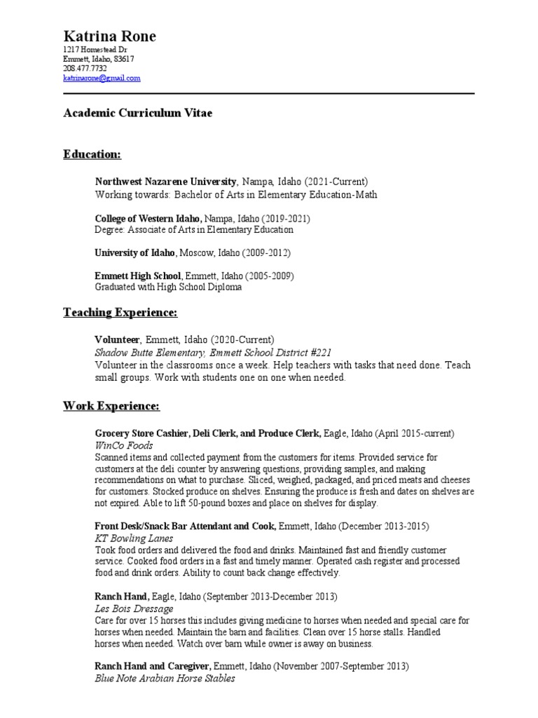 Rone Katrina Academic CV | PDF | Horses | Foods