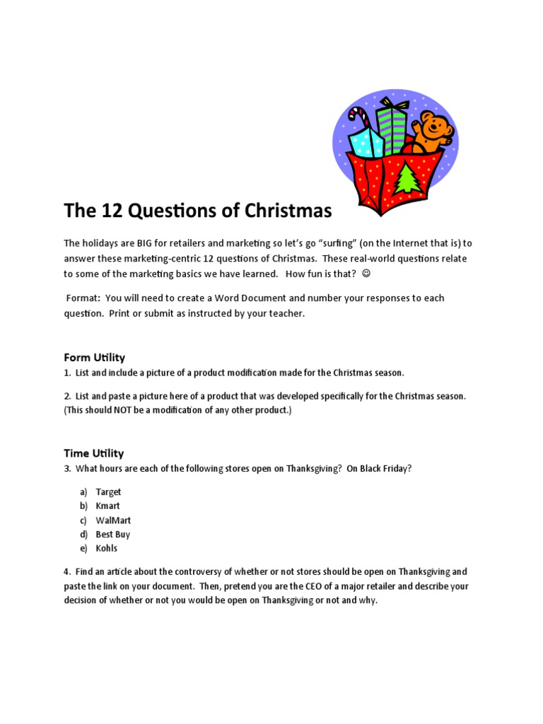 The 12 Questions of Christmas Marketing Worksheet | PDF | Black Friday ...