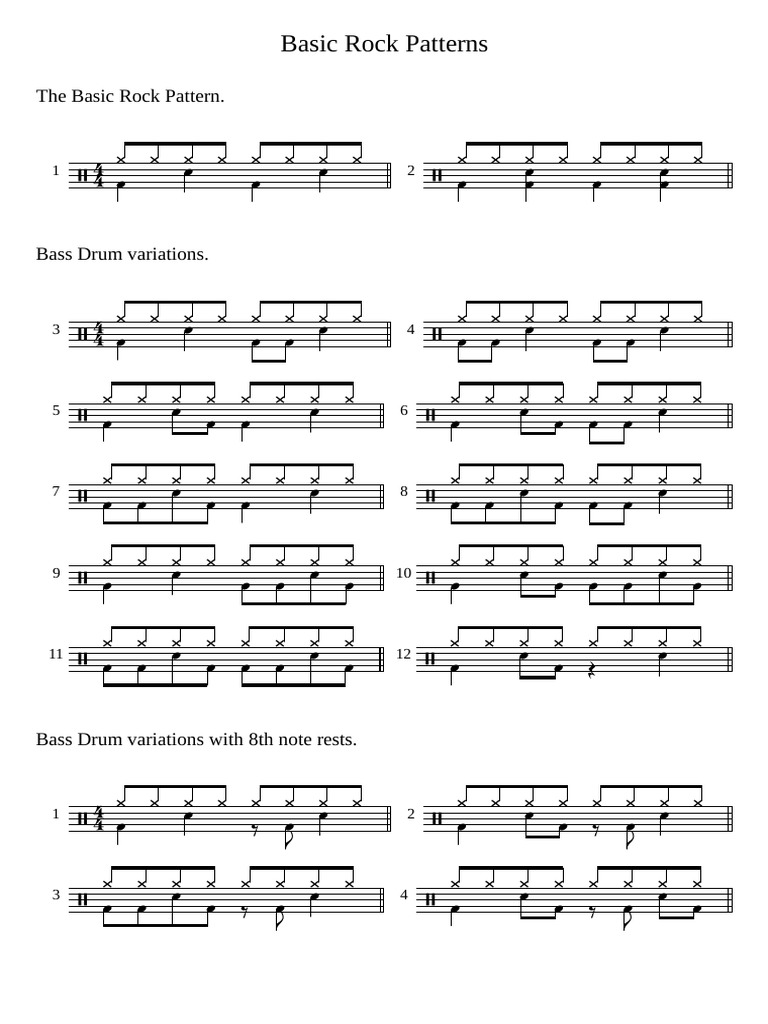 Basic Rock Patterns | PDF | Music Theory | Drumming