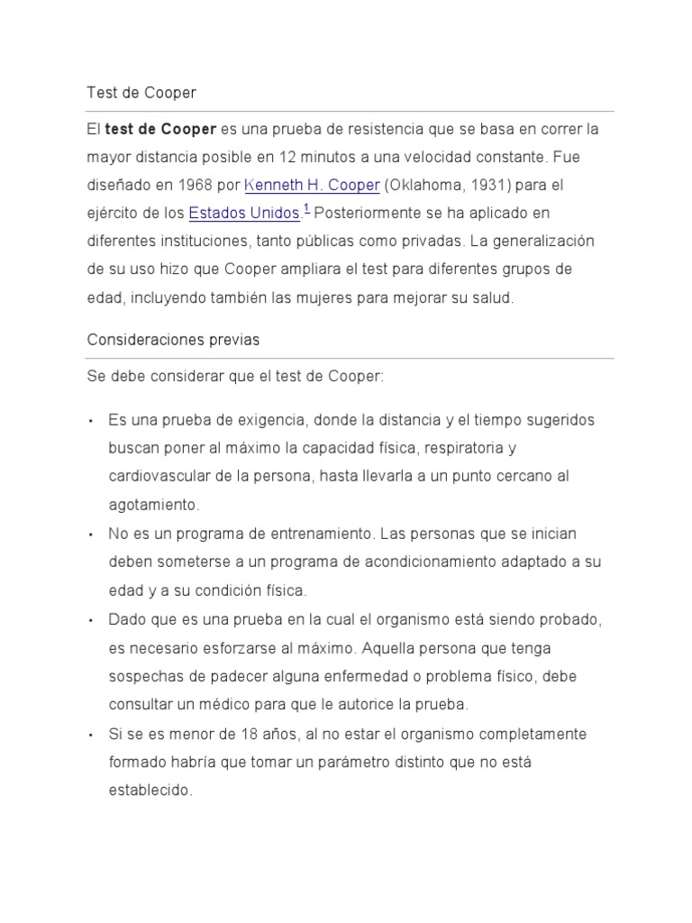 Test de Cooper: Evaluación de Resistencia | PDF | Especialidades ...