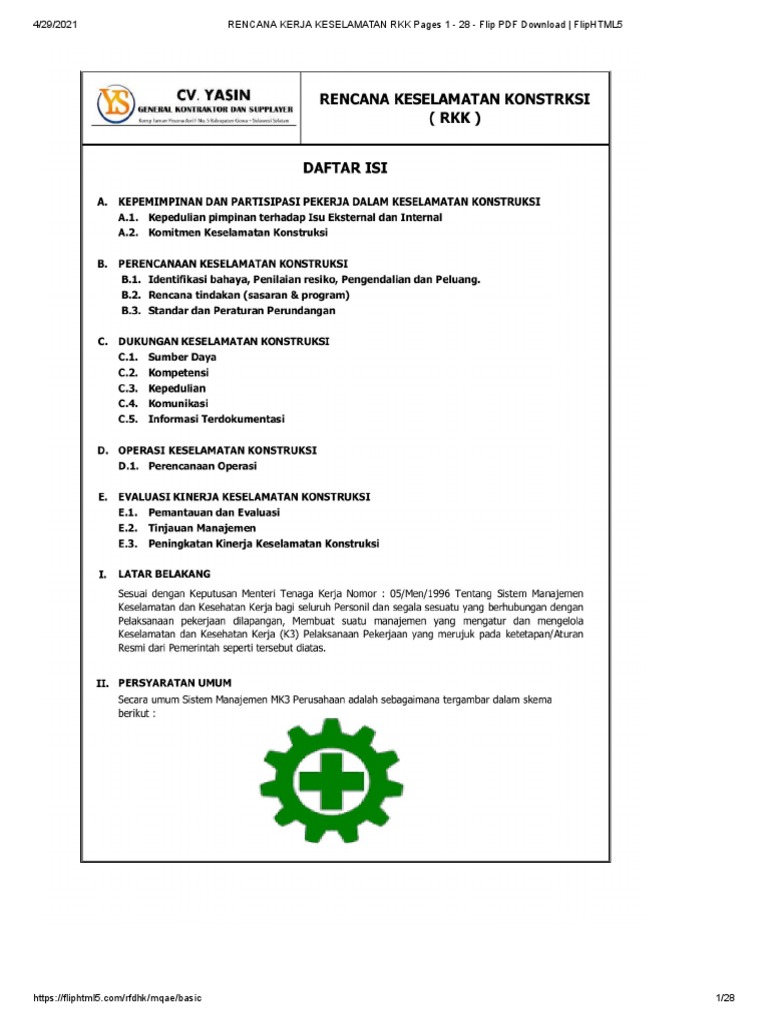 Rencana Kerja Keselamatan RKK Pages 1 - 28 - Flip PDF Download ...