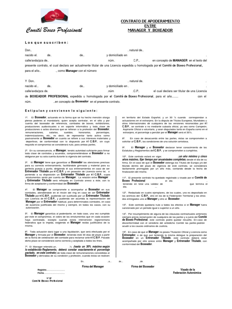 Comite Boxeo Profesional Espanol Modelo Contrato Manager Boxeador 8 ...
