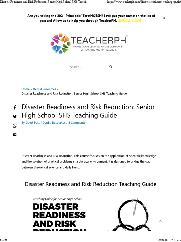 Teaching Guide For Senior High Schools Disaster Readiness and Risk ...