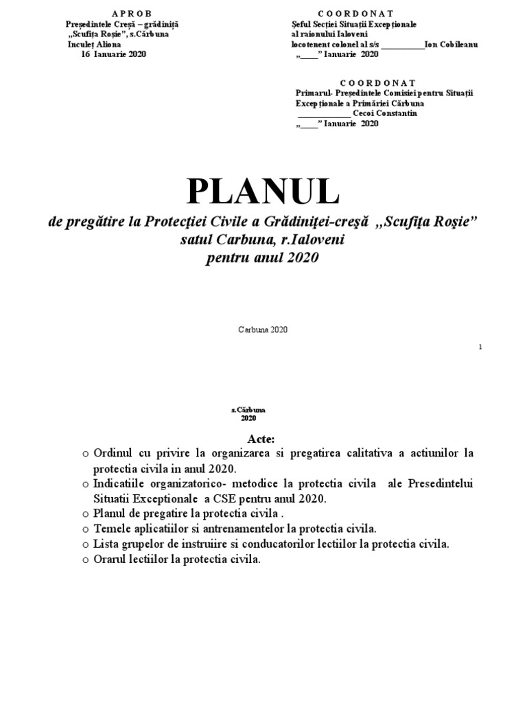 Plan PC 2020 Gradinita. | PDF